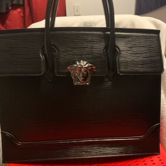 Versace | Bags | Versace Legno Calfskin Palazzo Top Handle Briefcase ...